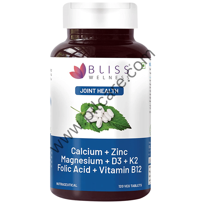Bliss Welness Joint Health Calcium + Zinc Megnesium + D3 + K2 Veg ...