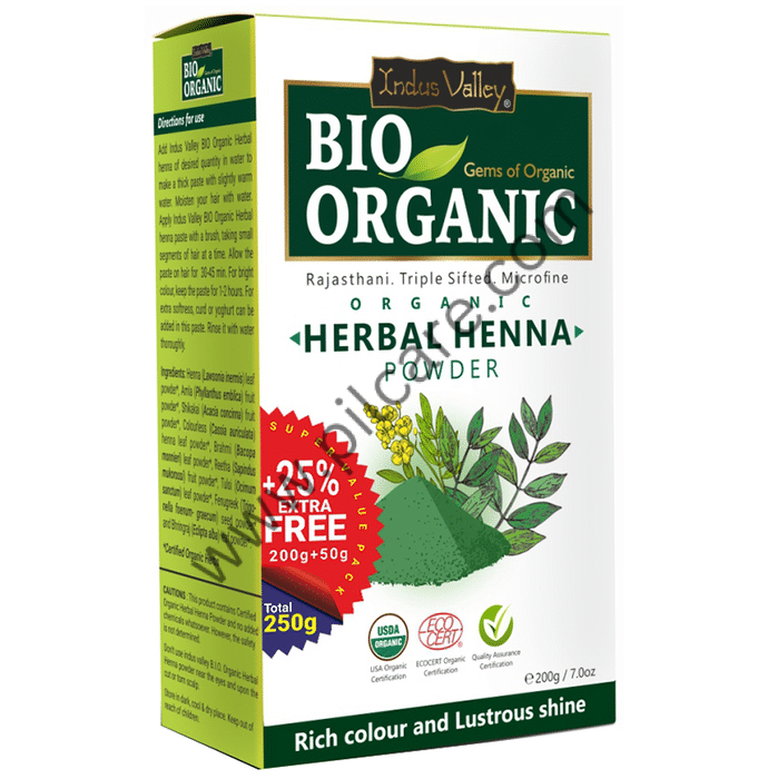 Indus Valley Bio Organic Herbal Henna Powder +25% Extra Free - N ...