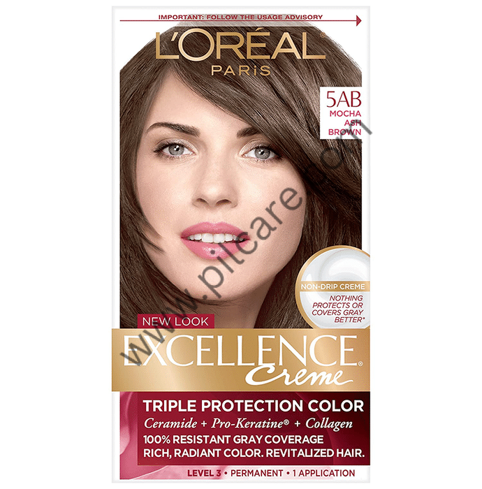 Loreal New Look Excellence Creme Triple Protection Color 5AB Mocha Ash ...