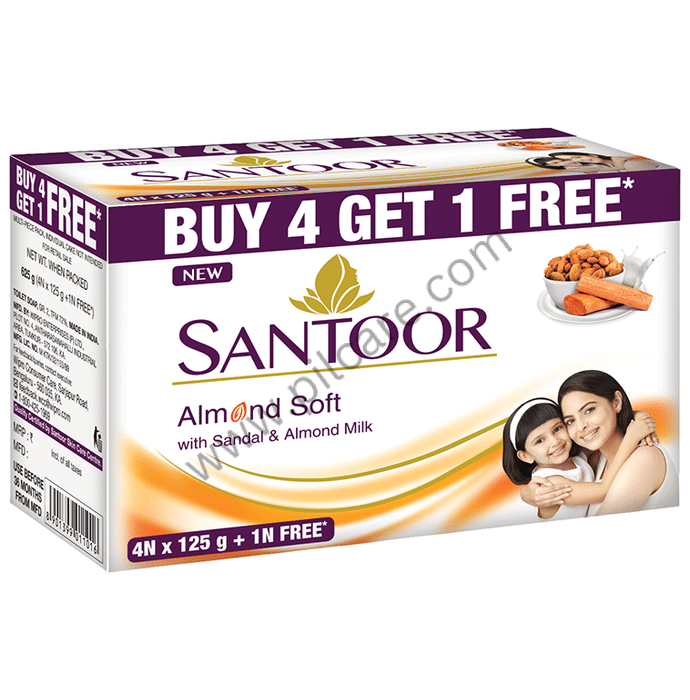 Santoor Almond Soft Soap 125gm (Buy 4 Get 1 Free) - N Chimanlal Enterprises