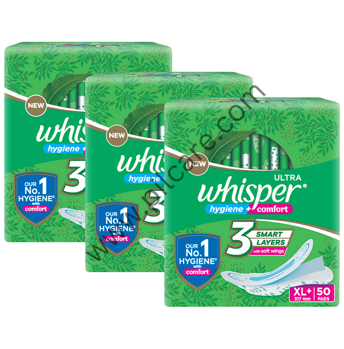 Whisper Ultra Hygiene + Comfort Sanitary Pads (50 Each) XL+ - N ...