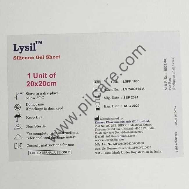 Lysil Silicone Gel Sheet 20 x 20 cm - N Chimanlal Enterprises